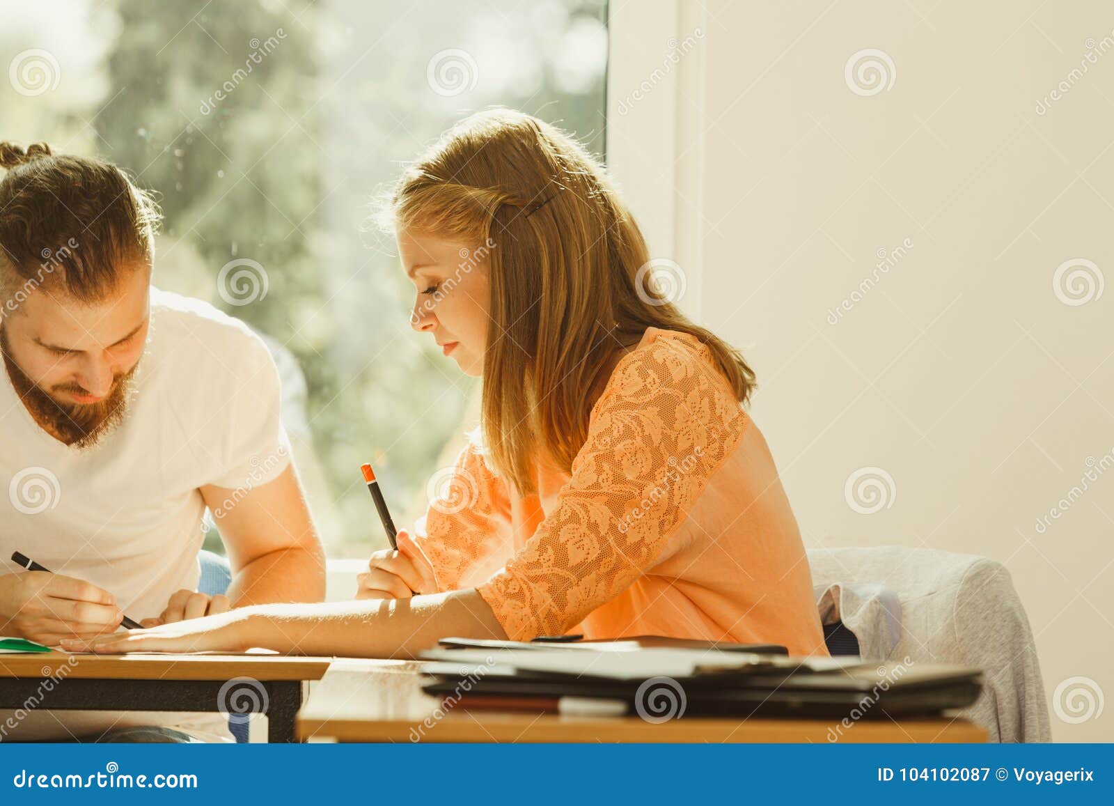 Two students in class stock image. Image of group, teamwork - 104102087
