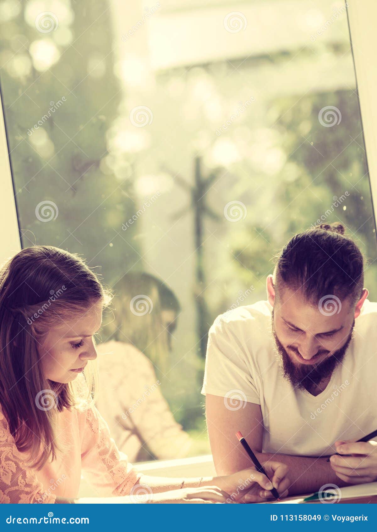 Two students in class stock image. Image of education - 113158049