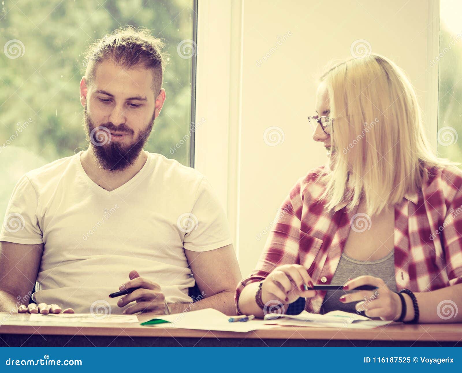 Two students in class stock image. Image of study, creative - 116187525