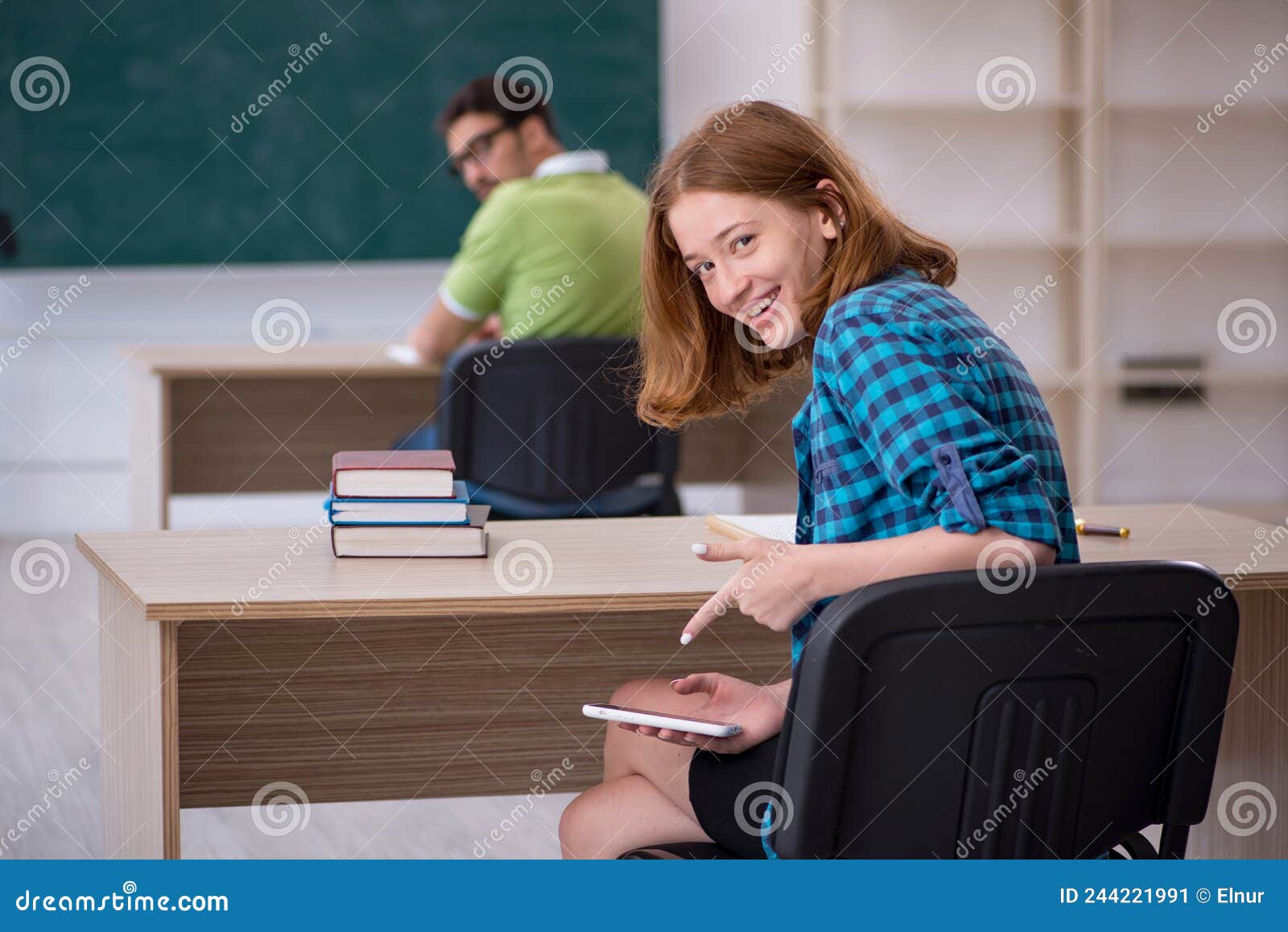 Two Students Sitting in the Classroom Stock Image - Image of online ...