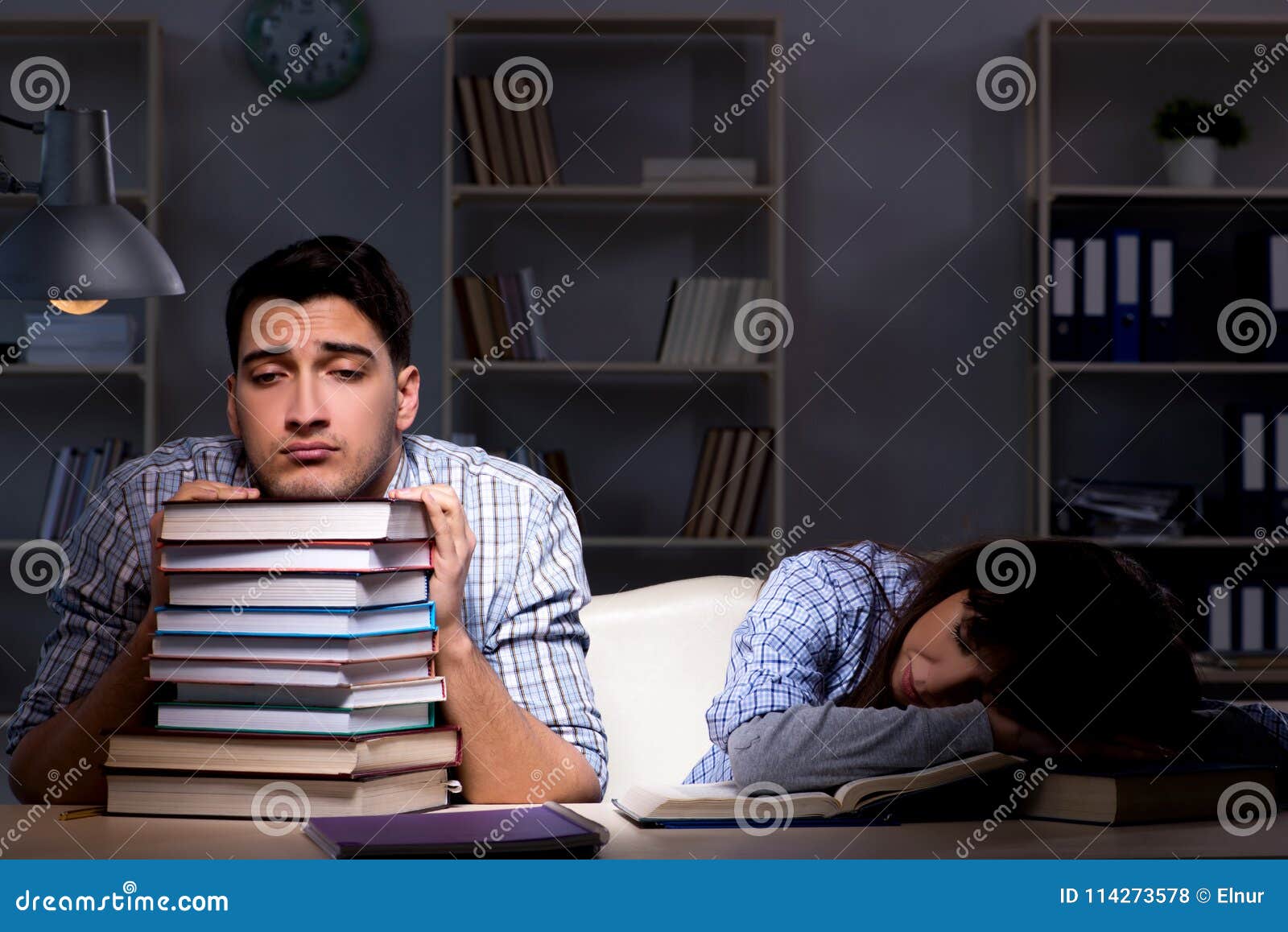 The Two Students Studying Late at Night Stock Photo - Image of girl ...