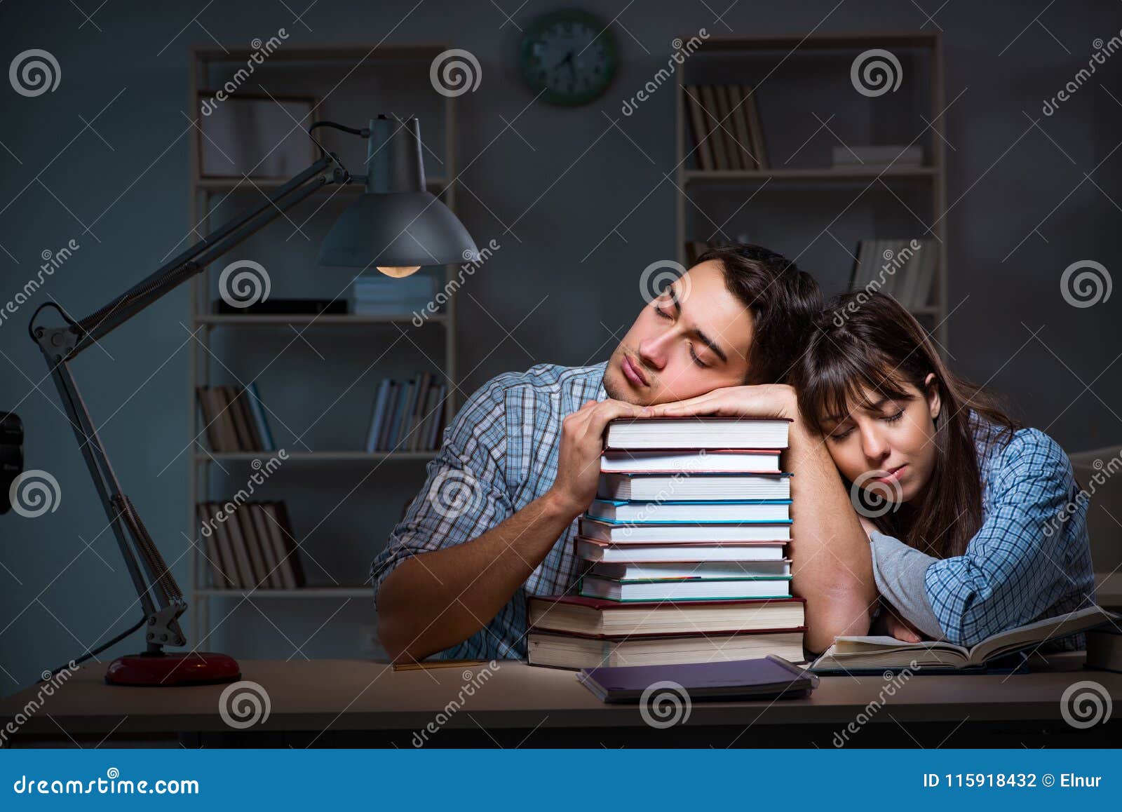 The Two Students Studying Late at Night Stock Photo - Image of back ...