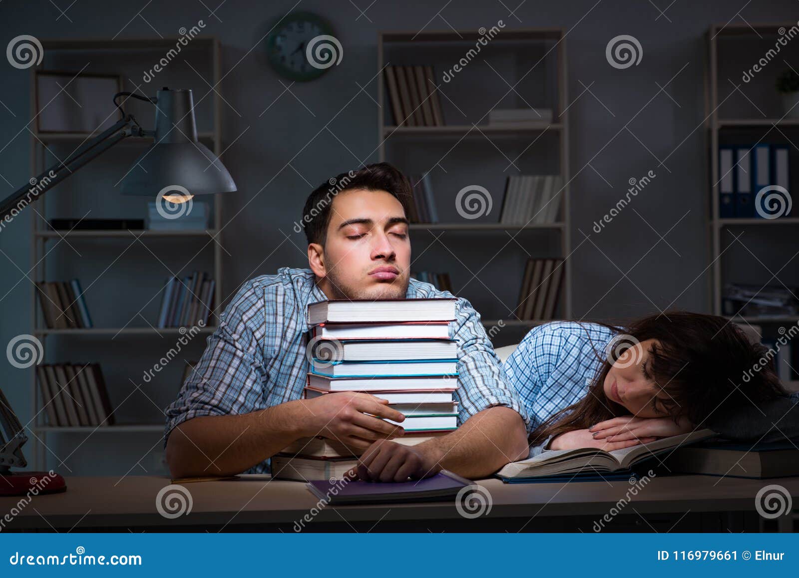 The Two Students Studying Late at Night Stock Image - Image of back ...