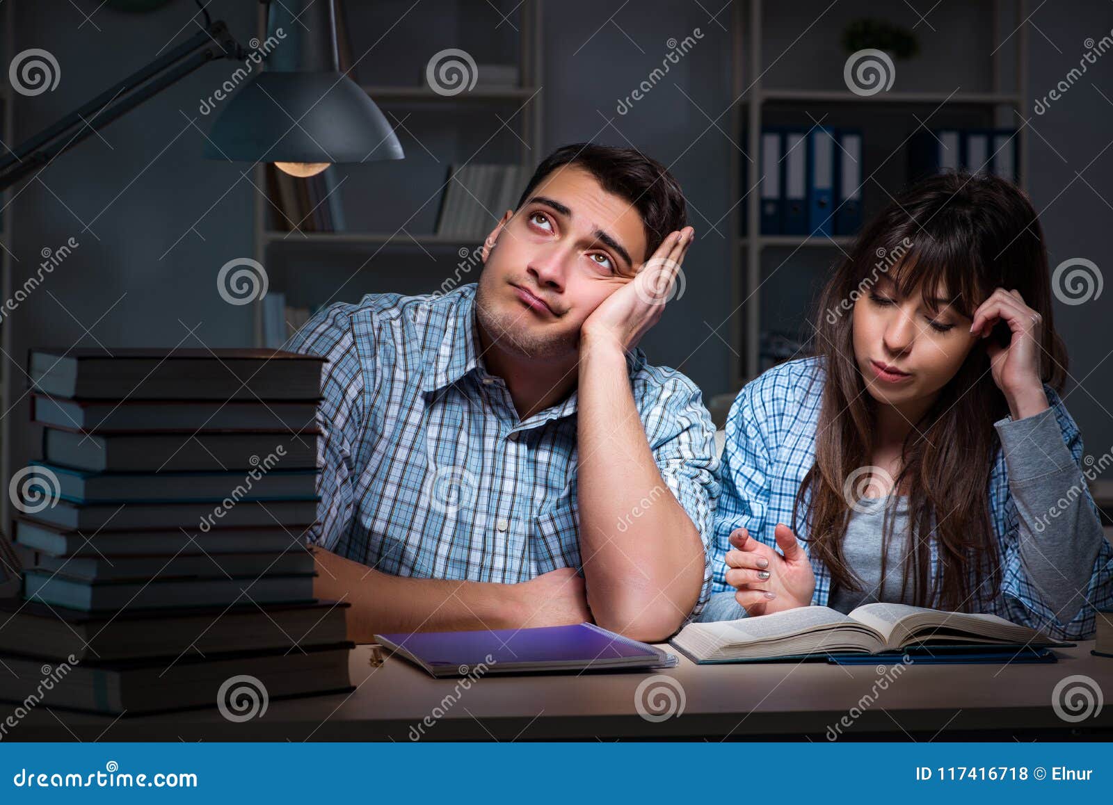 The Two Students Studying Late at Night Stock Photo - Image of graduate ...
