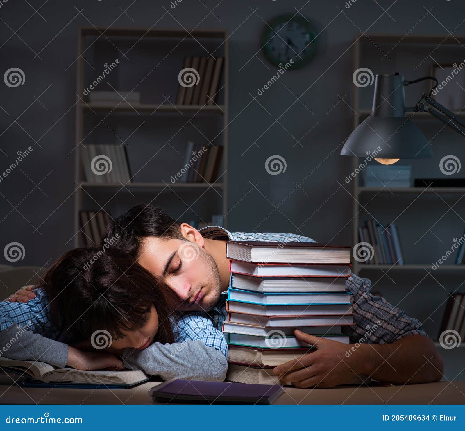 Two Students Studying Late at Night Stock Photo - Image of academic ...