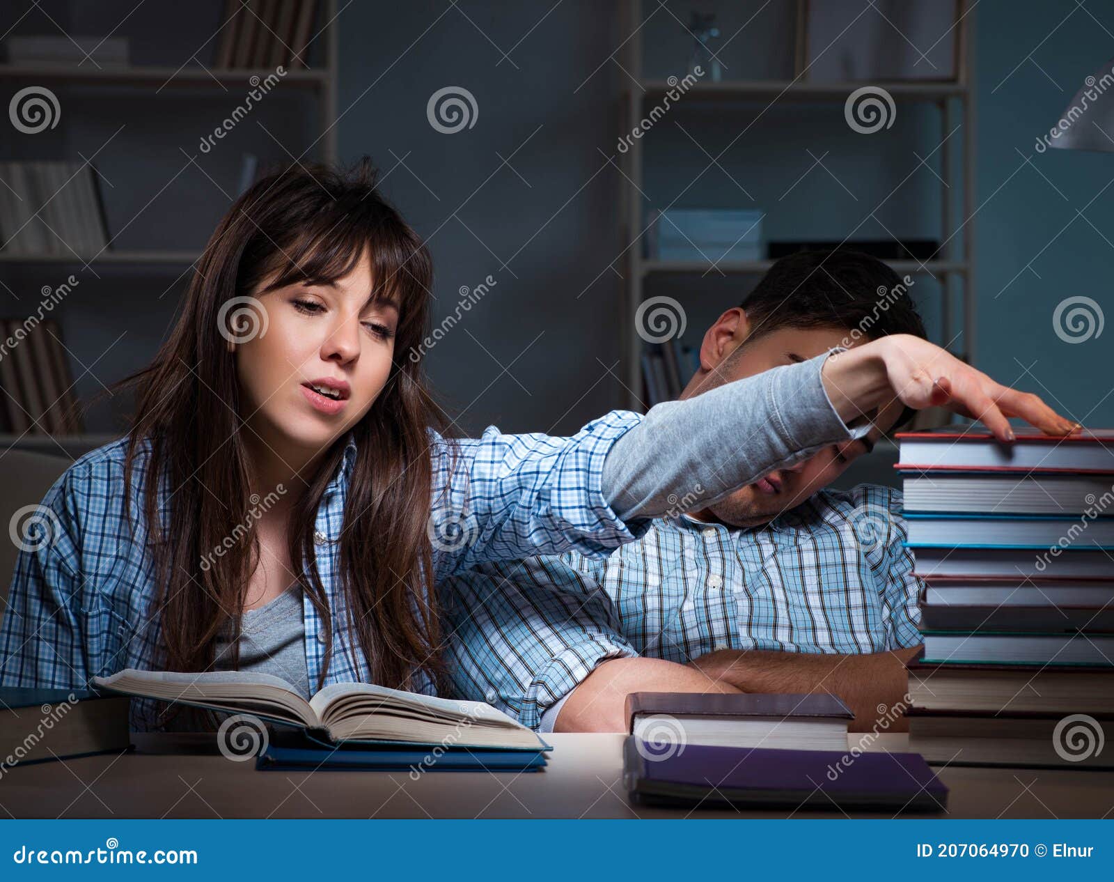 Two Students Studying Late at Night Stock Photo - Image of academic ...