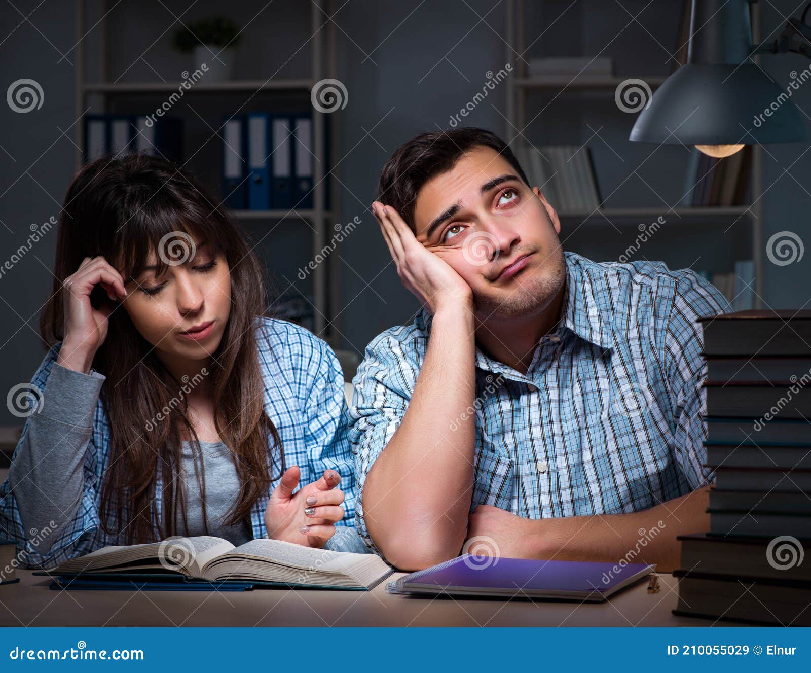 Two Students Studying Late at Night Stock Image - Image of knowledge ...