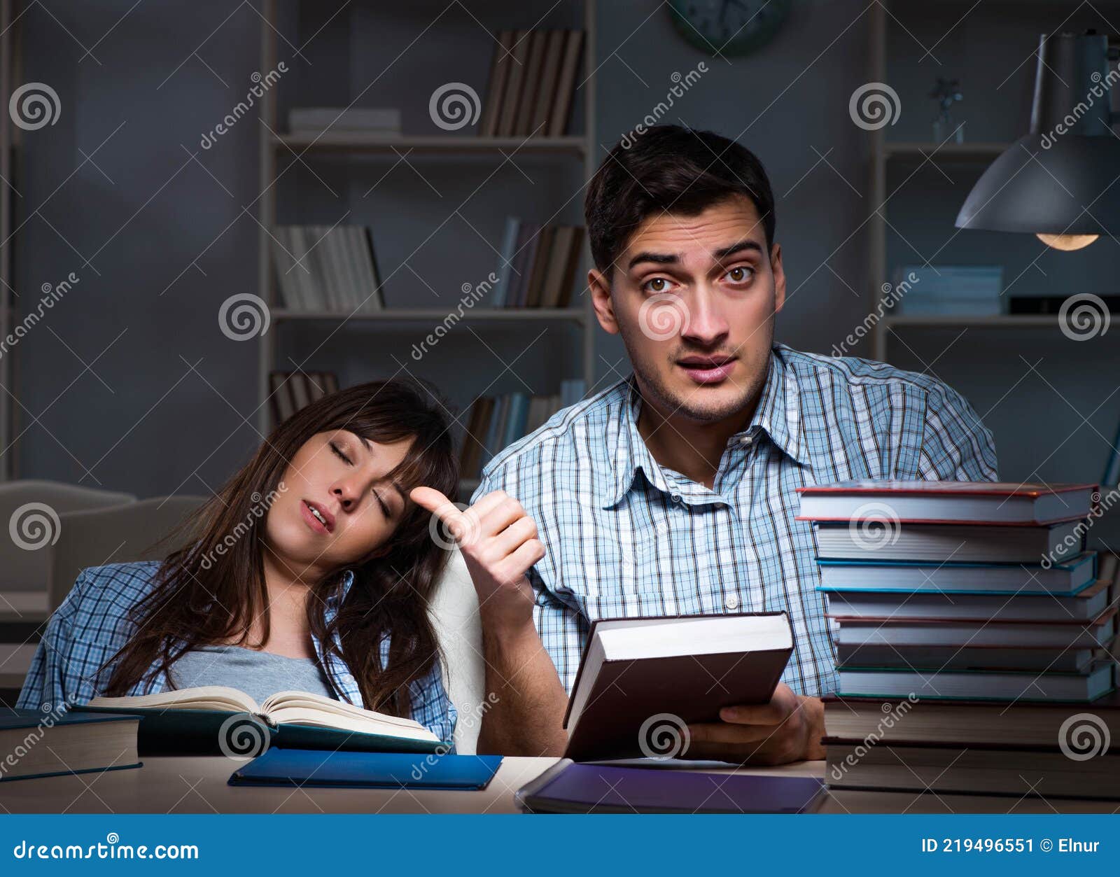 Two Students Studying Late at Night Stock Image - Image of fatigue ...