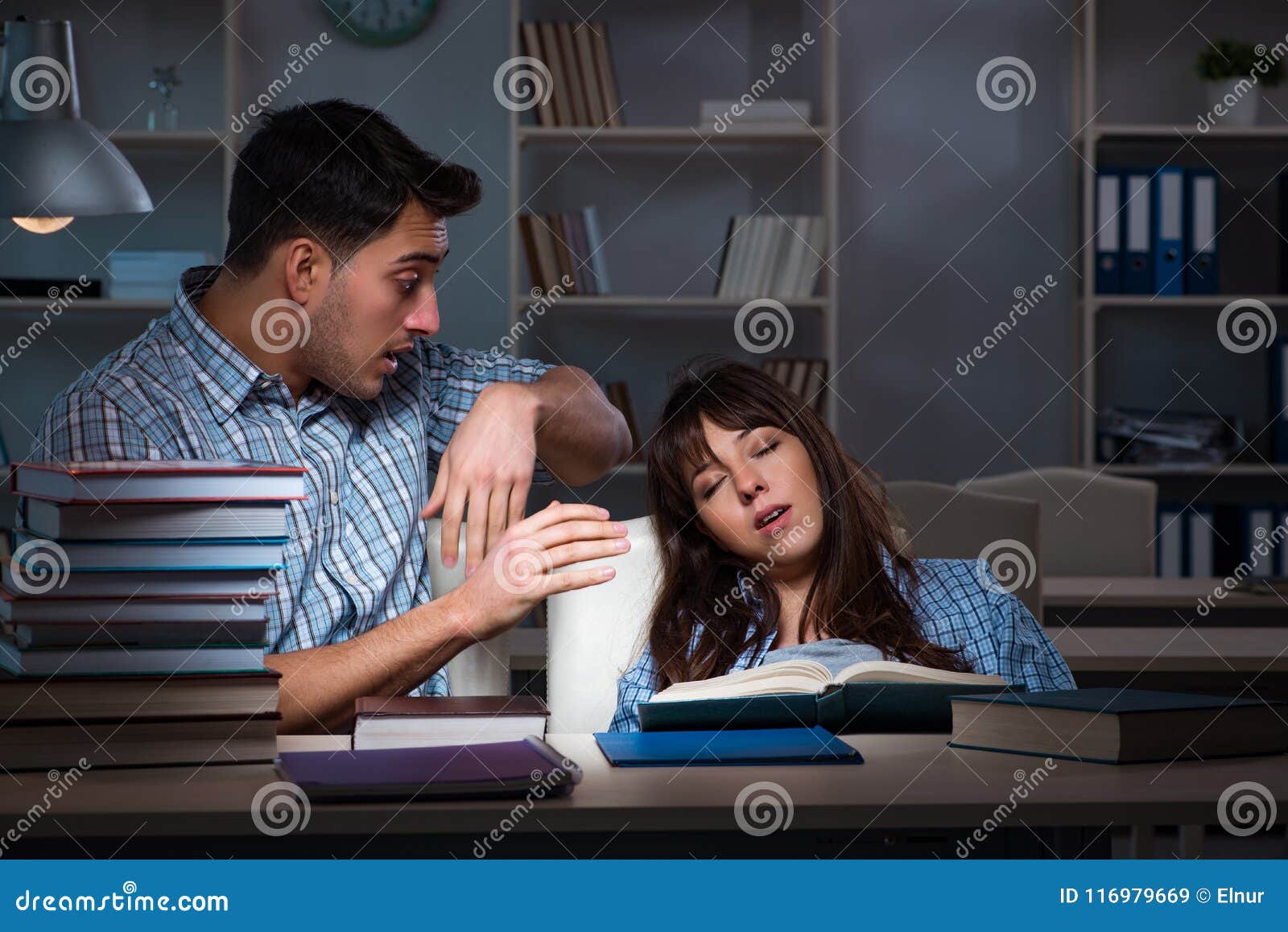 The Two Students Studying Late at Night Stock Image - Image of revision ...