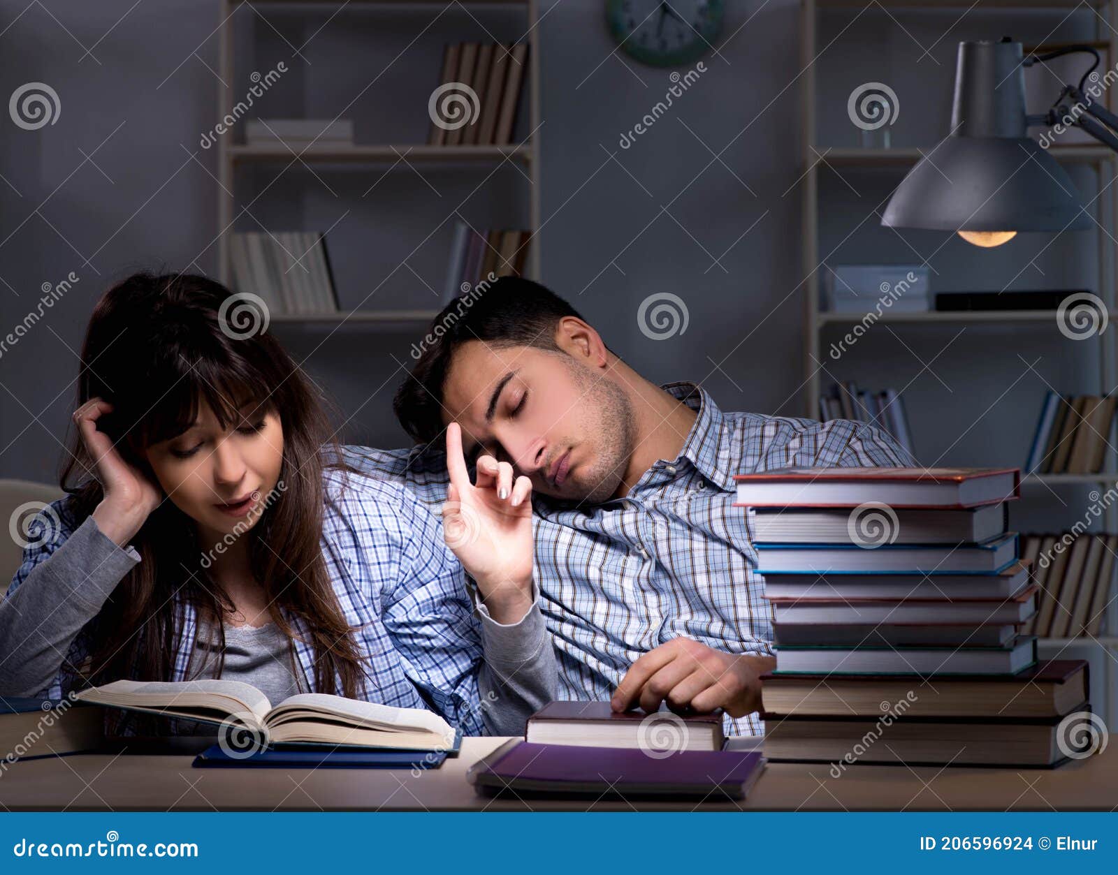 Two Students Studying Late at Night Stock Photo - Image of preparing ...