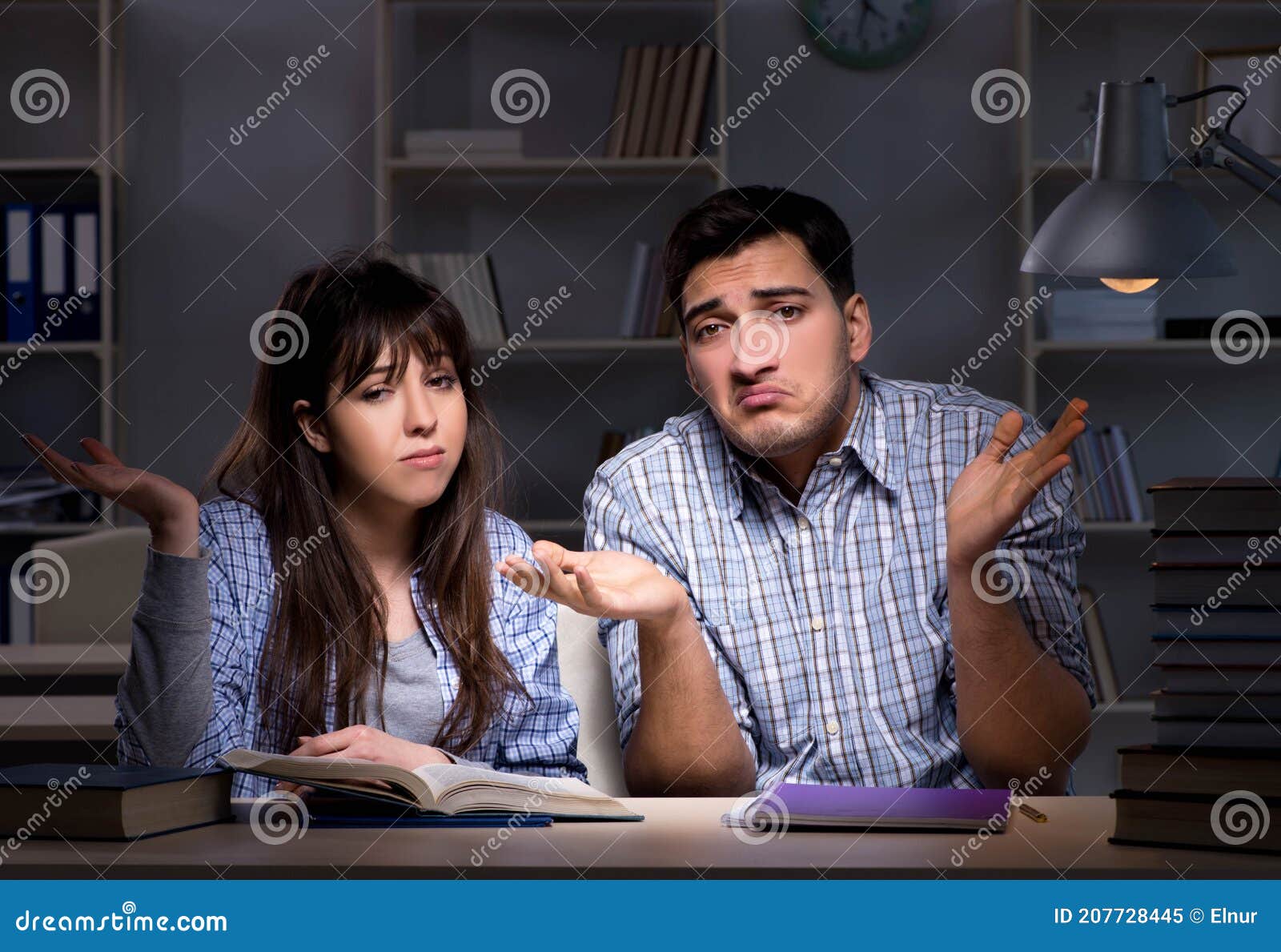 Two Students Studying Late at Night Stock Image - Image of girl ...