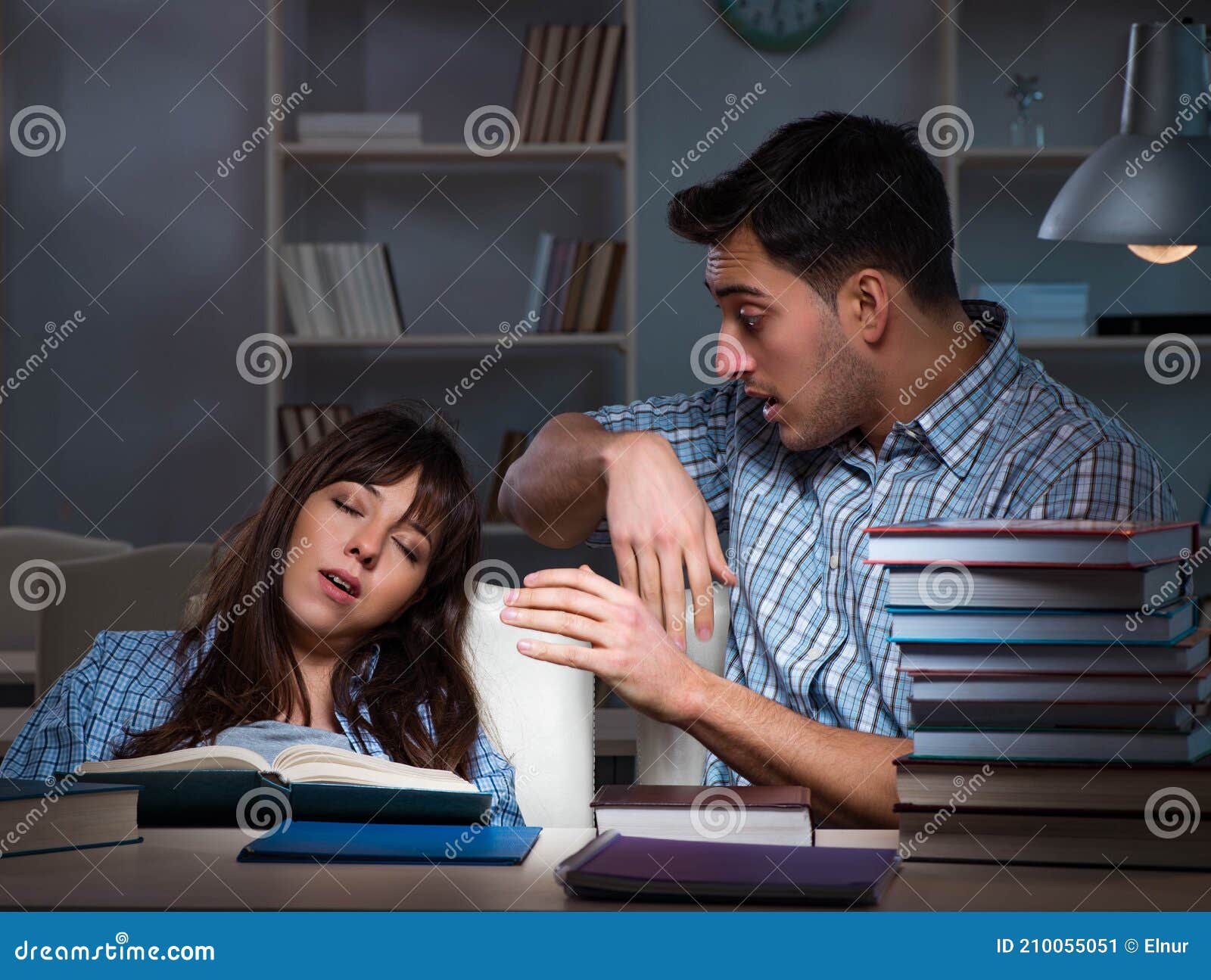 Two Students Studying Late at Night Stock Image - Image of book, back ...