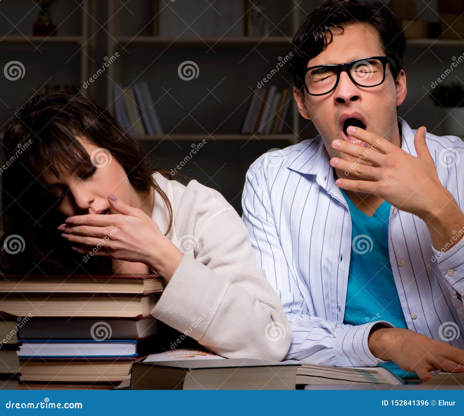 Two Students Studying Late Preparing for Exams Stock Photo - Image of ...