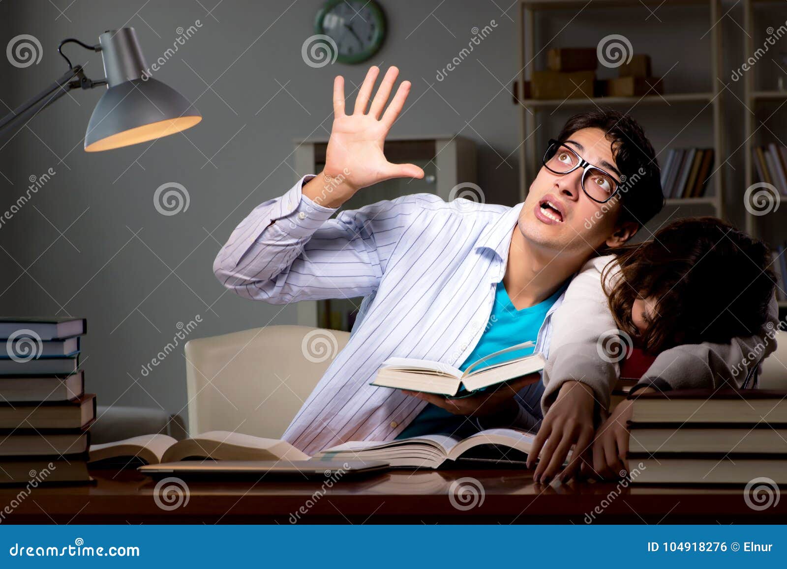 The Two Students Studying Late Preparing for Exams Stock Photo - Image ...