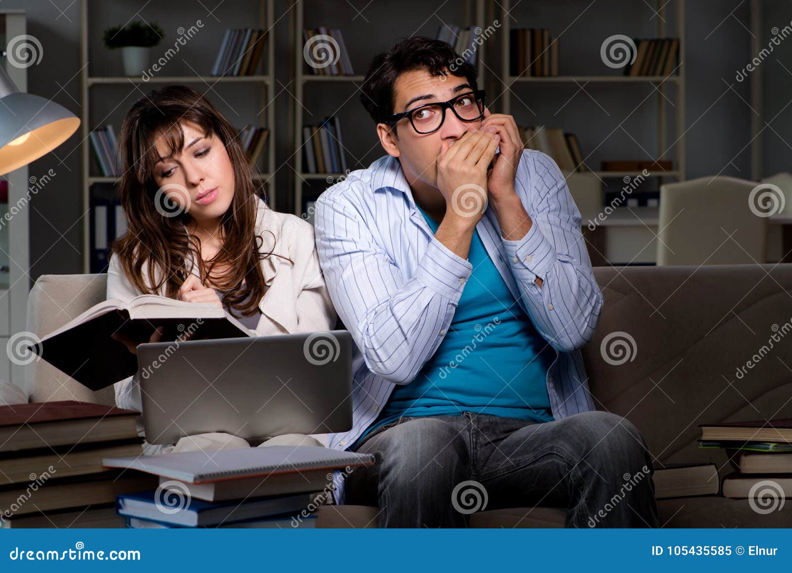 The Two Students Studying Late Preparing for Exams Stock Image - Image ...