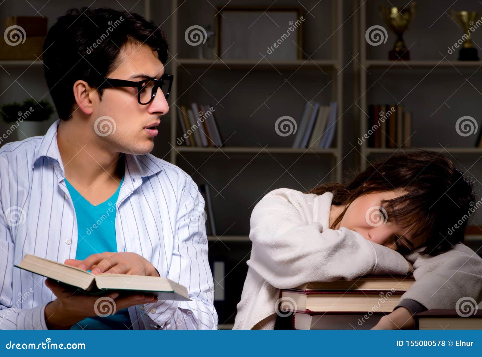 Two Students Studying Late Preparing for Exams Stock Photo - Image of ...