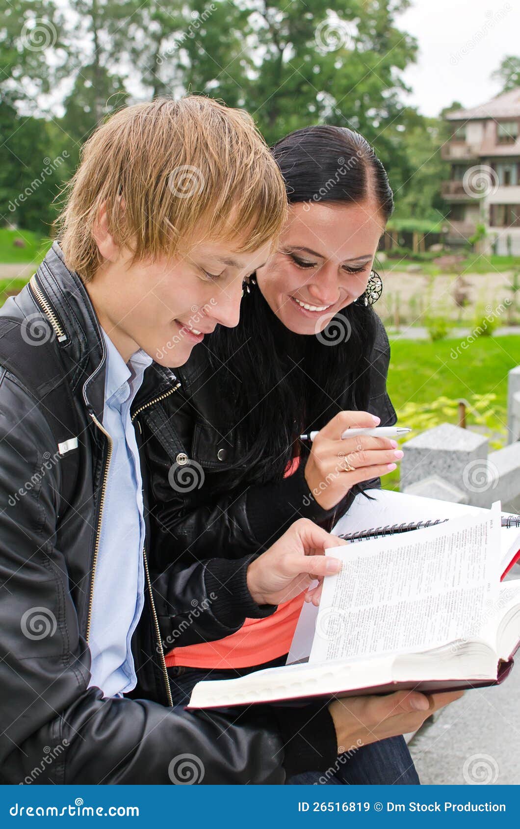 Two Students Studying Outdoors Stock Image - Image of park, attractive ...