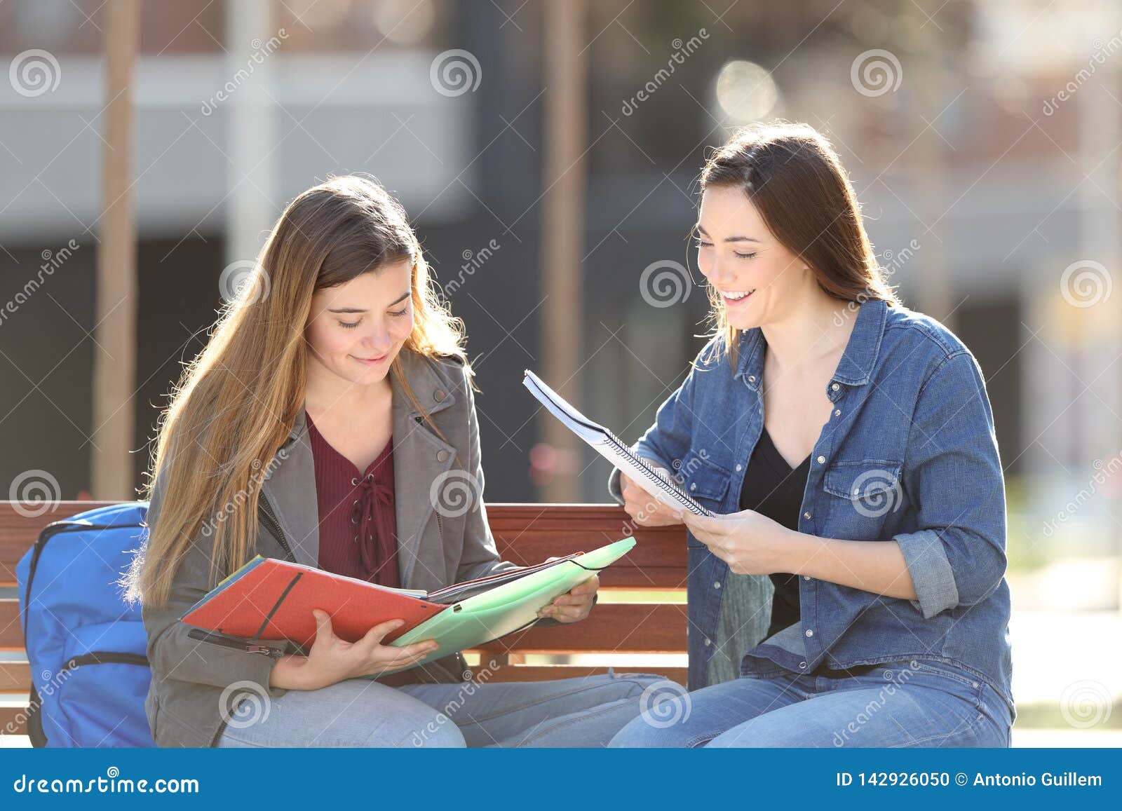 Two Students Studying Reading Notes in a Park Stock Photo - Image of ...