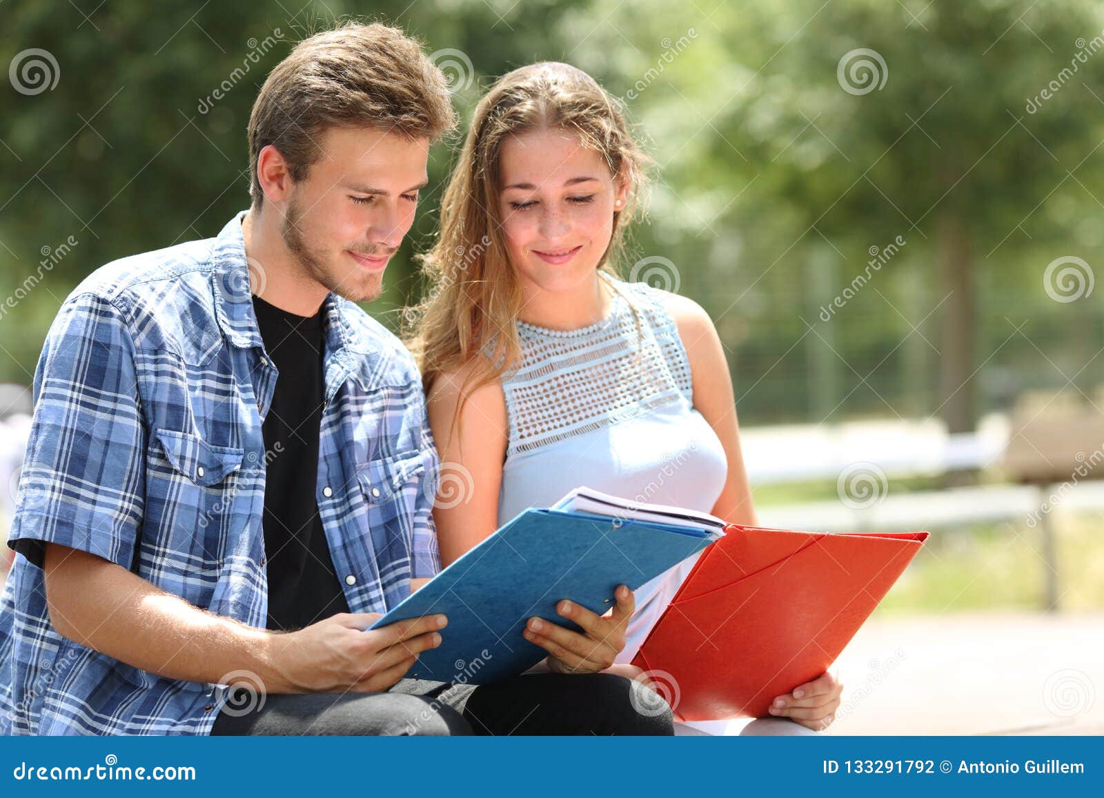 Two Students Studying Together in a Campus Park Stock Photo - Image of ...