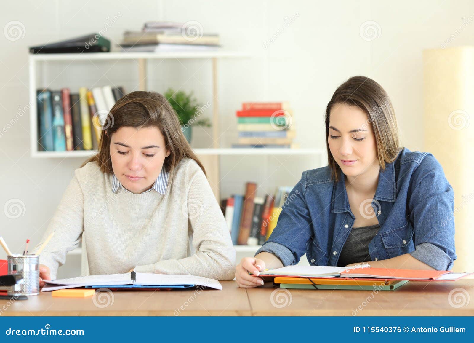 Two Students Studying Together at Home Stock Photo - Image of education ...