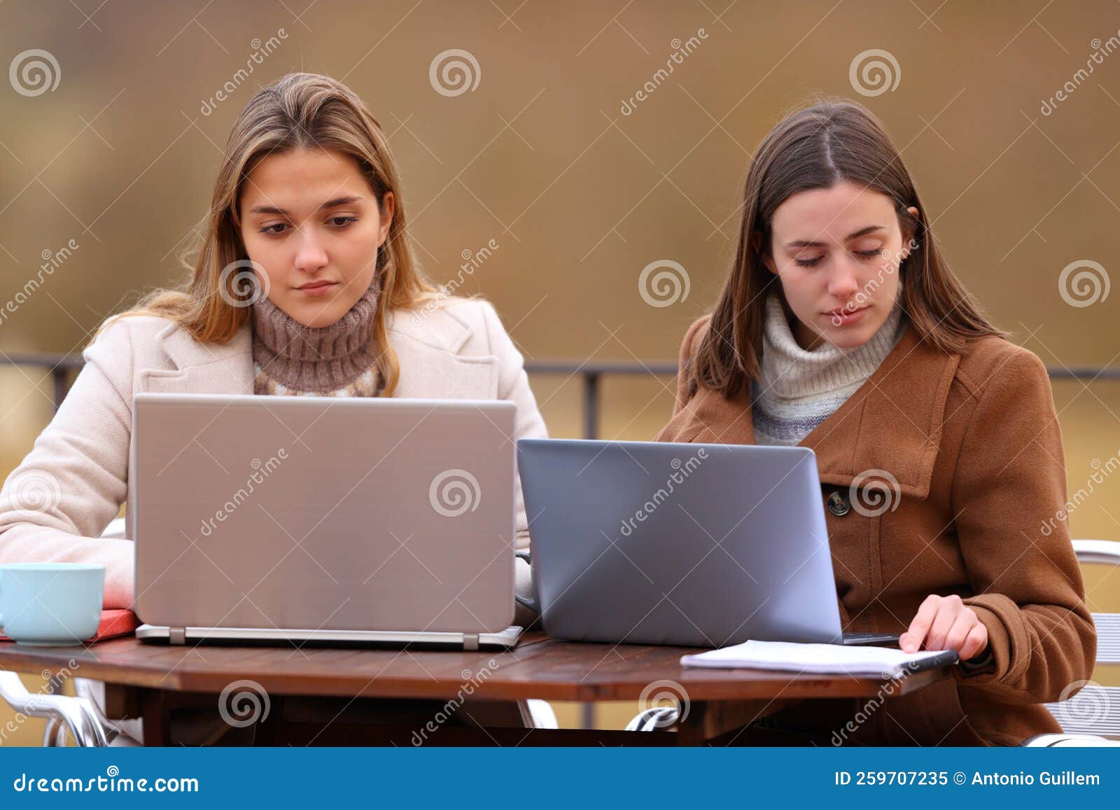 Two Students Studying Using Laptops in Winter Stock Image - Image of ...