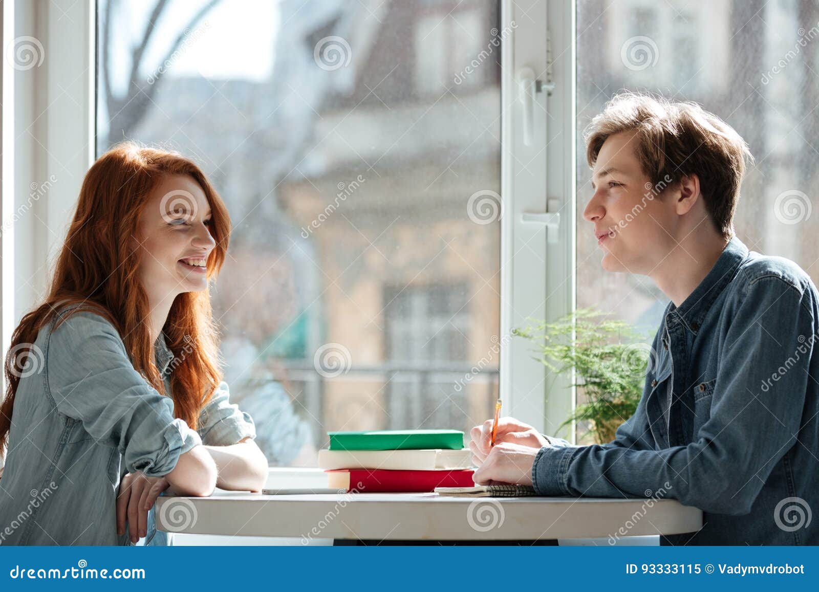 Two Students Talking in Cafe Stock Image - Image of positive, person ...