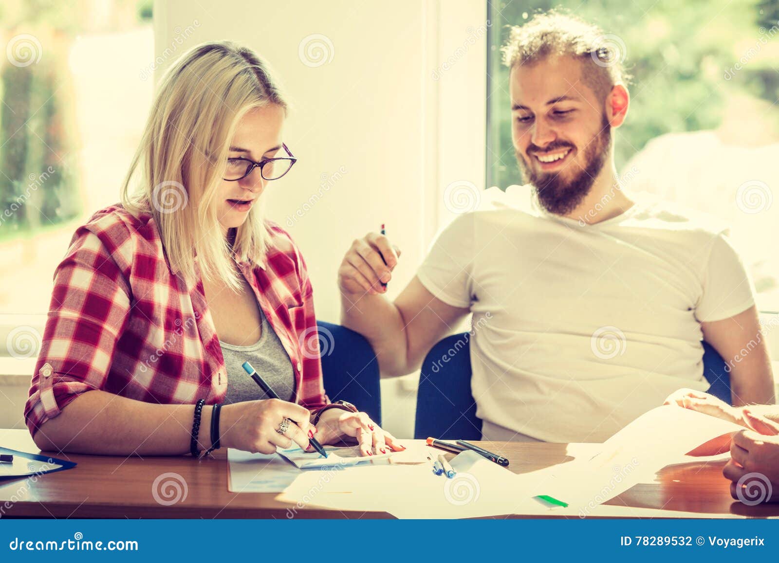 Two Students Talking in Classroom Stock Photo - Image of campus, study ...