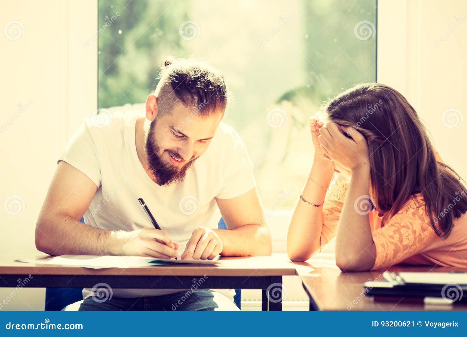Two Students Talking in Classroom Stock Image - Image of teenage, happy ...