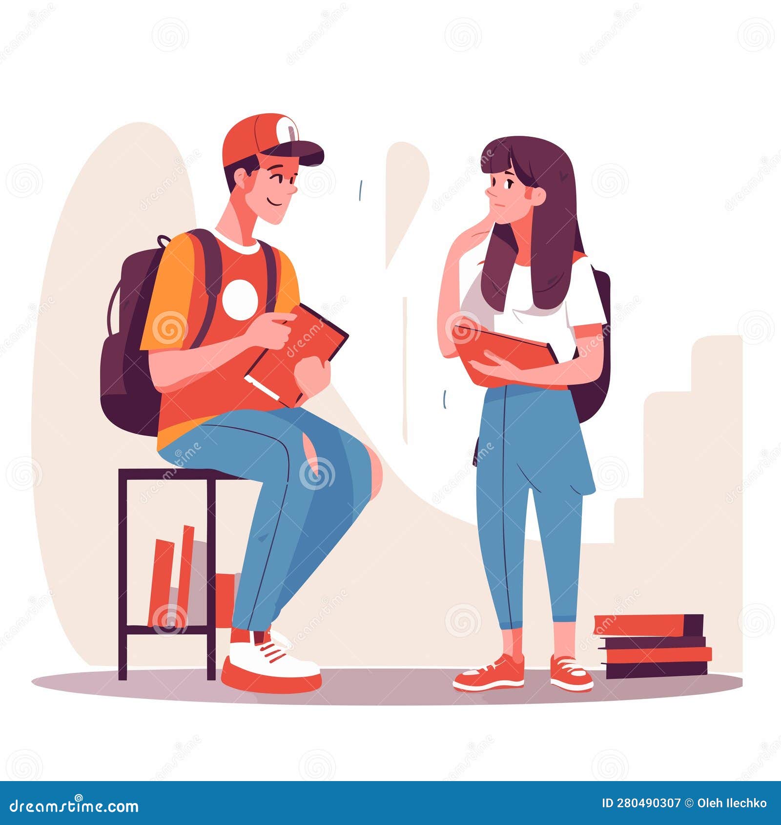Two Students Talking In The Dorm Vector Isolated Illustration ...