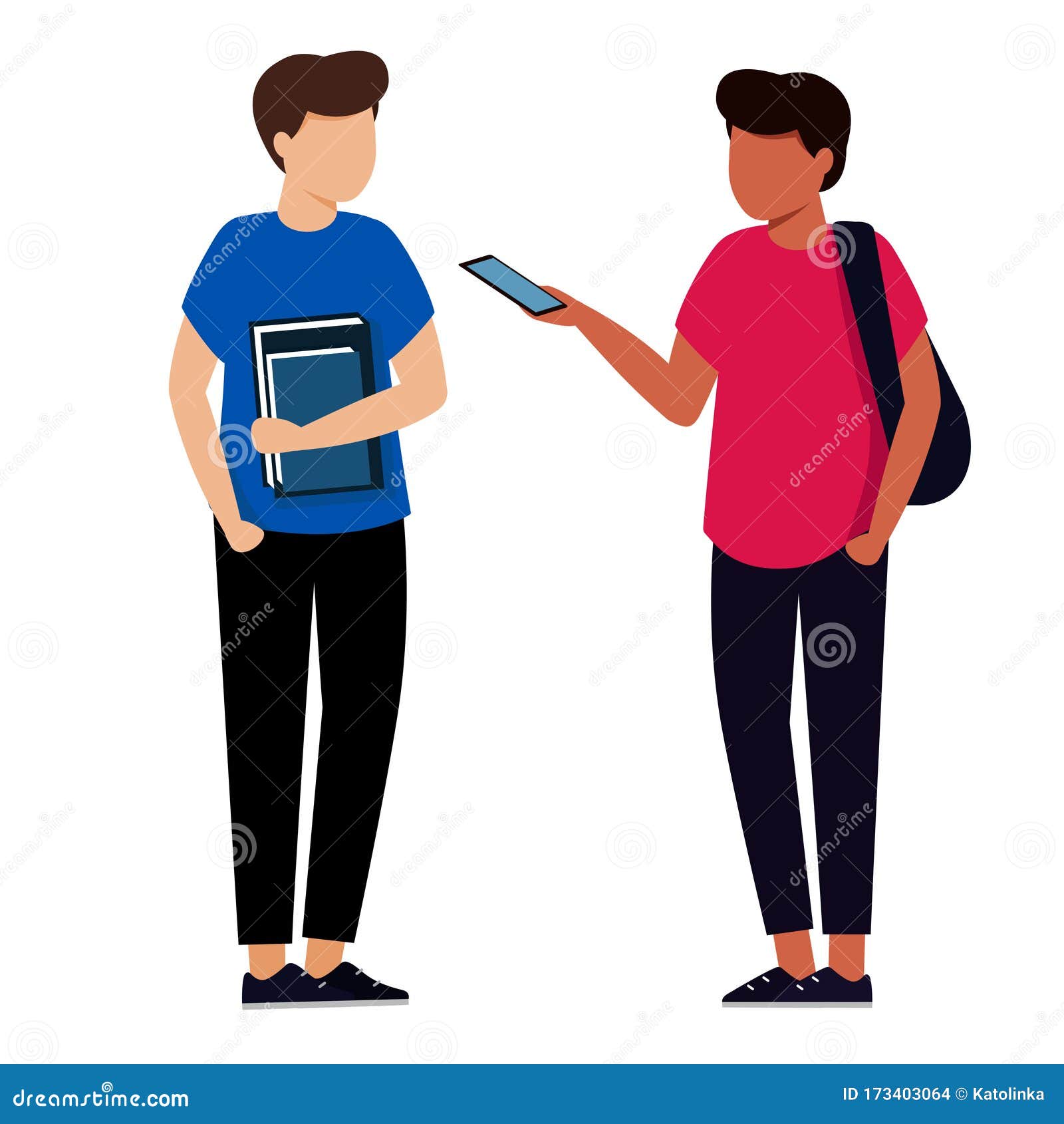 Two Students are Talking. Guys with Books and a Backpack Communicate ...