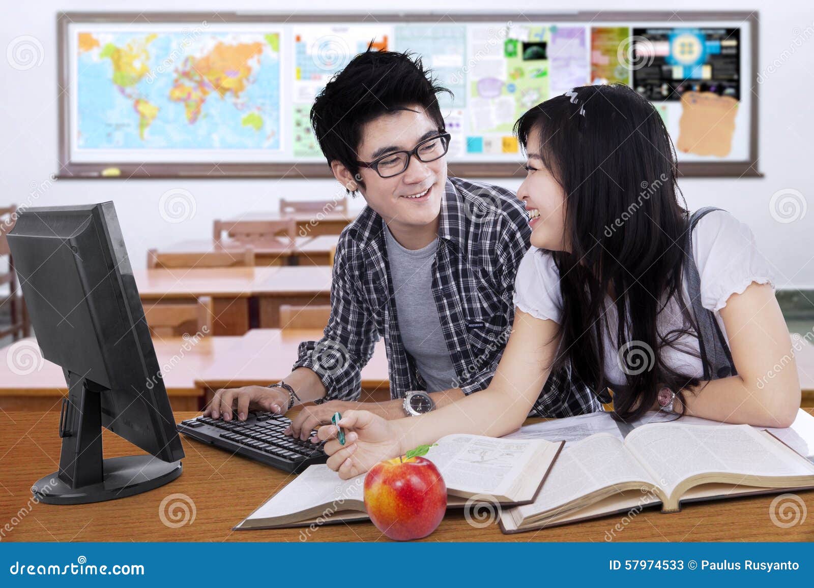 Two Students Talking And Laughing In The Class Stock Photo - Image ... Two Students Talking And Laughing In The Class Stock Photo - Image ...