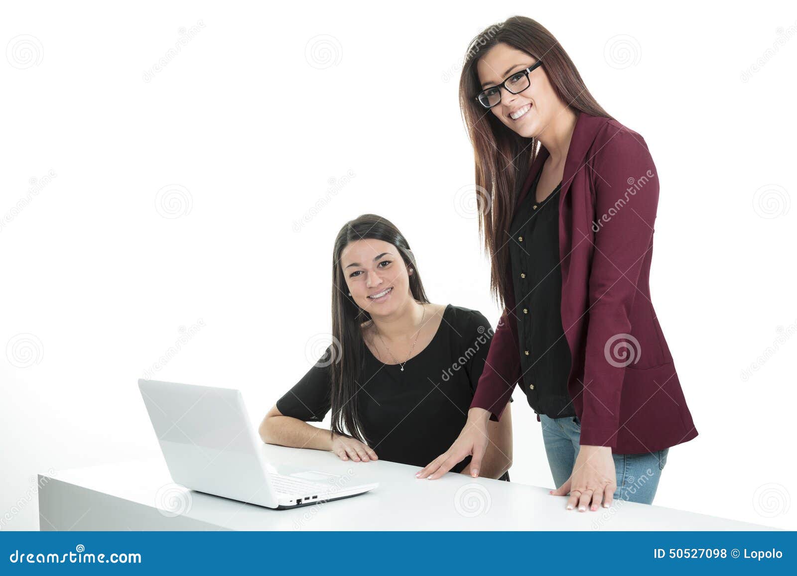 Two students work computer stock photo. Image of desk - 50527098