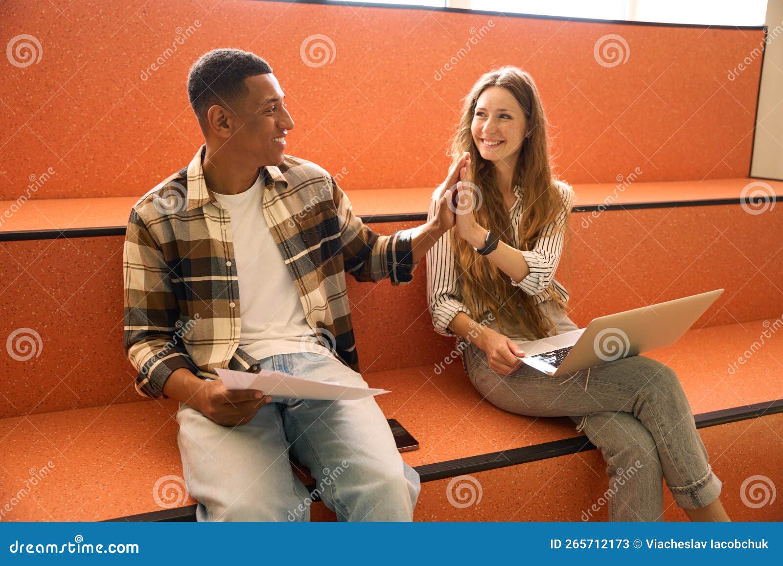 Two Students Working Together while Using Laptop Stock Image - Image of ...