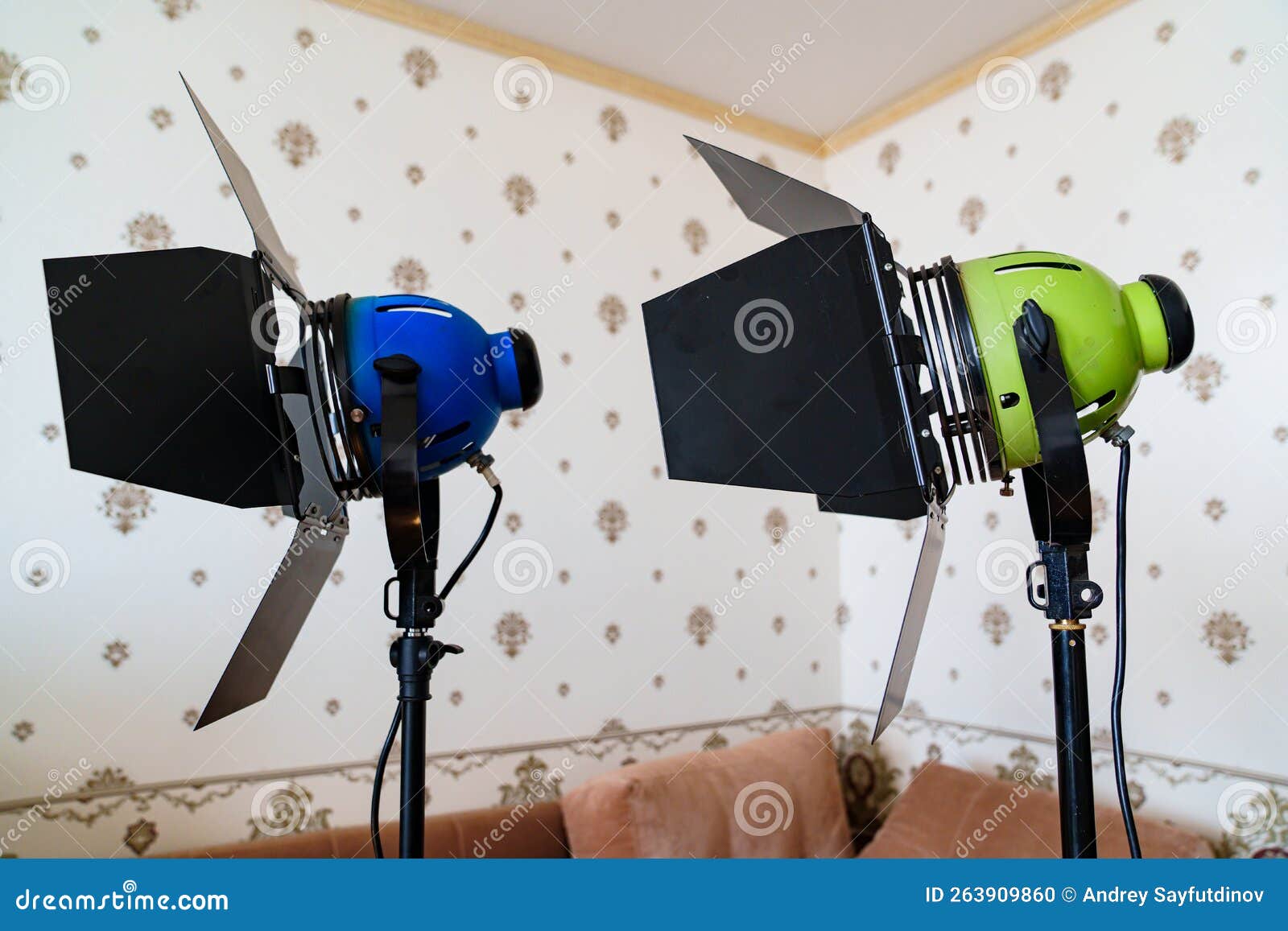 Two Studio Halogen Constant Light Illuminator. Equipment for the Photo ...