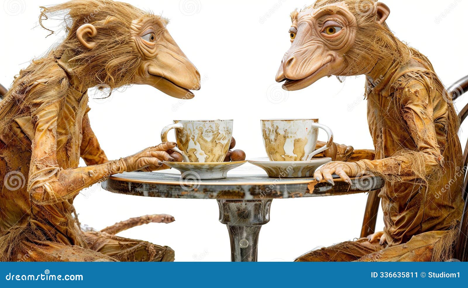 Two Stuffed Animals Sitting Around a Table with Cups of Tea or Coffee ...