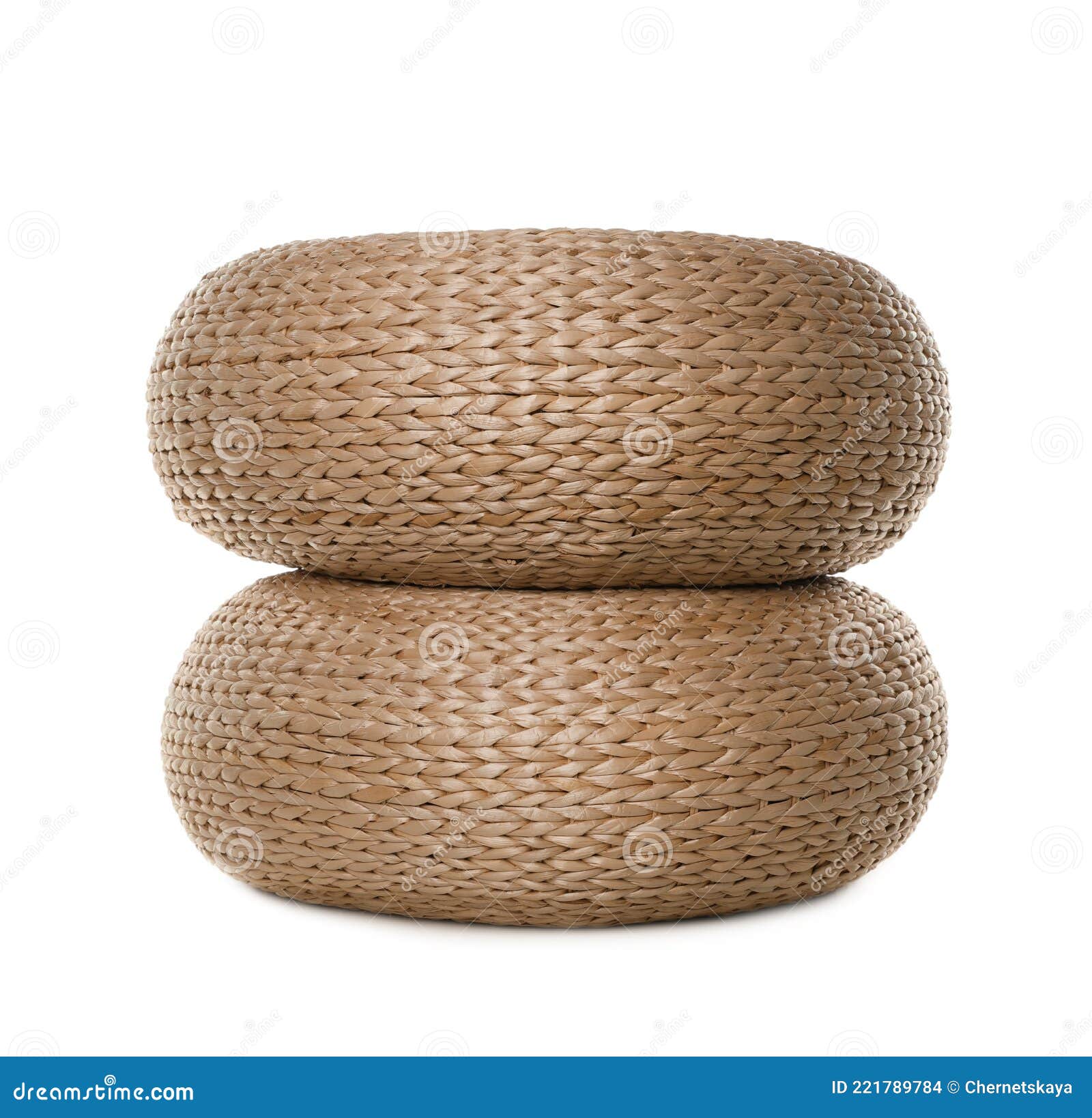 Two Stylish Wicker Poufs on White Background Stock Photo - Image of ...