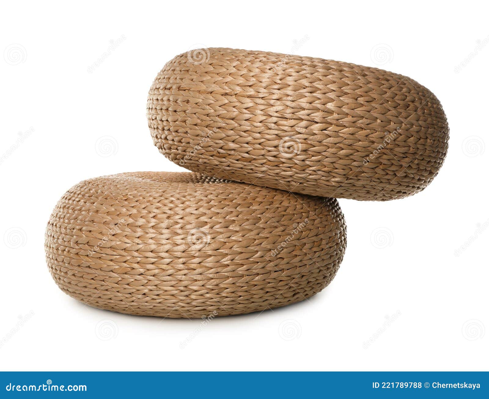 Two Stylish Wicker Poufs on White Background Stock Photo - Image of ...