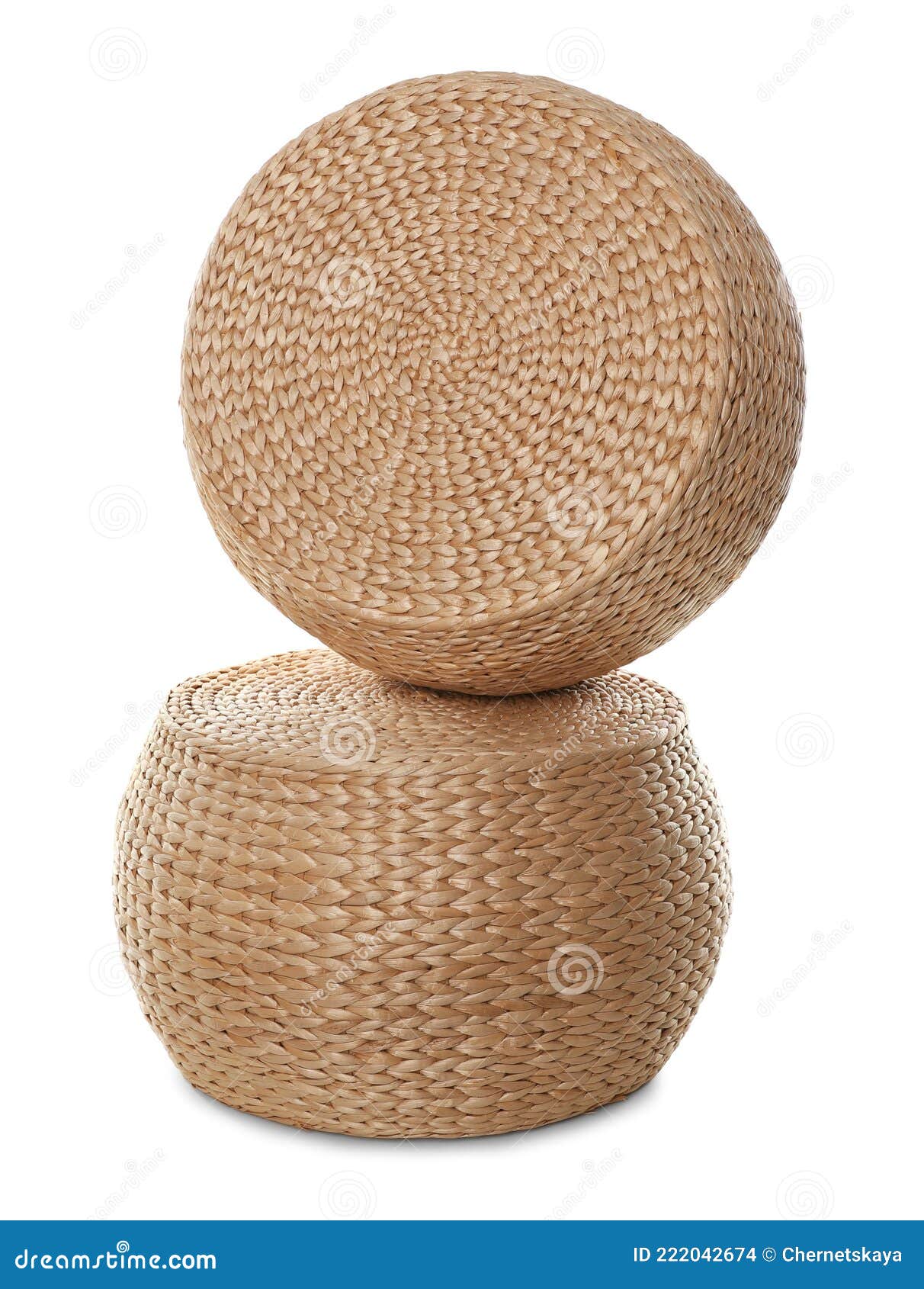 Two Stylish Wicker Poufs on White Background Stock Photo - Image of ...