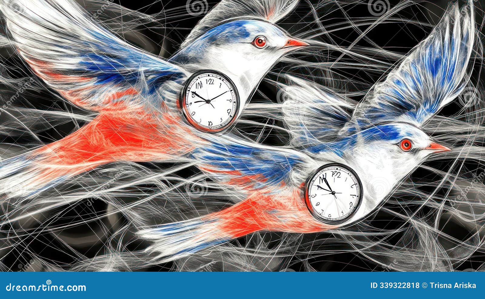 Two Stylized Birds with Clocks, Symbolizing the Passage of Time and ...