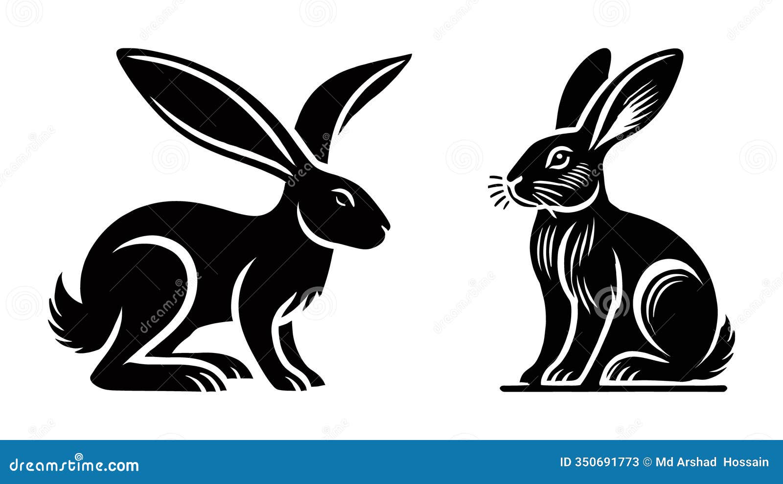 Two Stylized Black and White Rabbit Silhouettes on a White Background ...