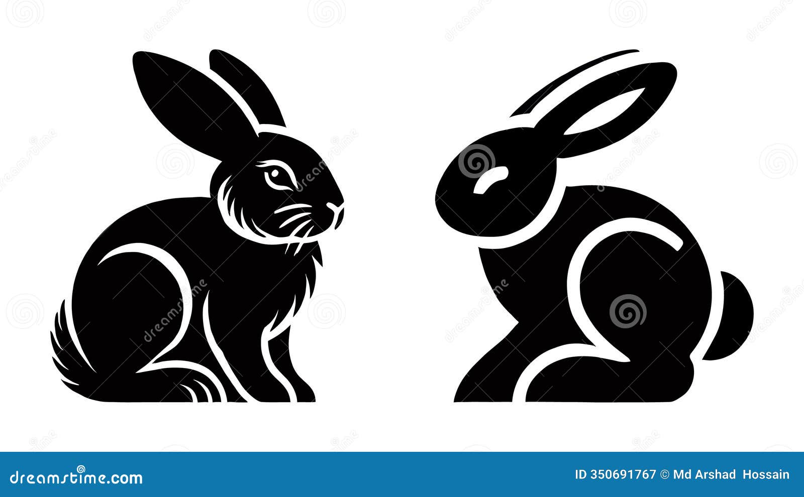 Two Stylized Black and White Rabbit Silhouettes in Vector Stock ...