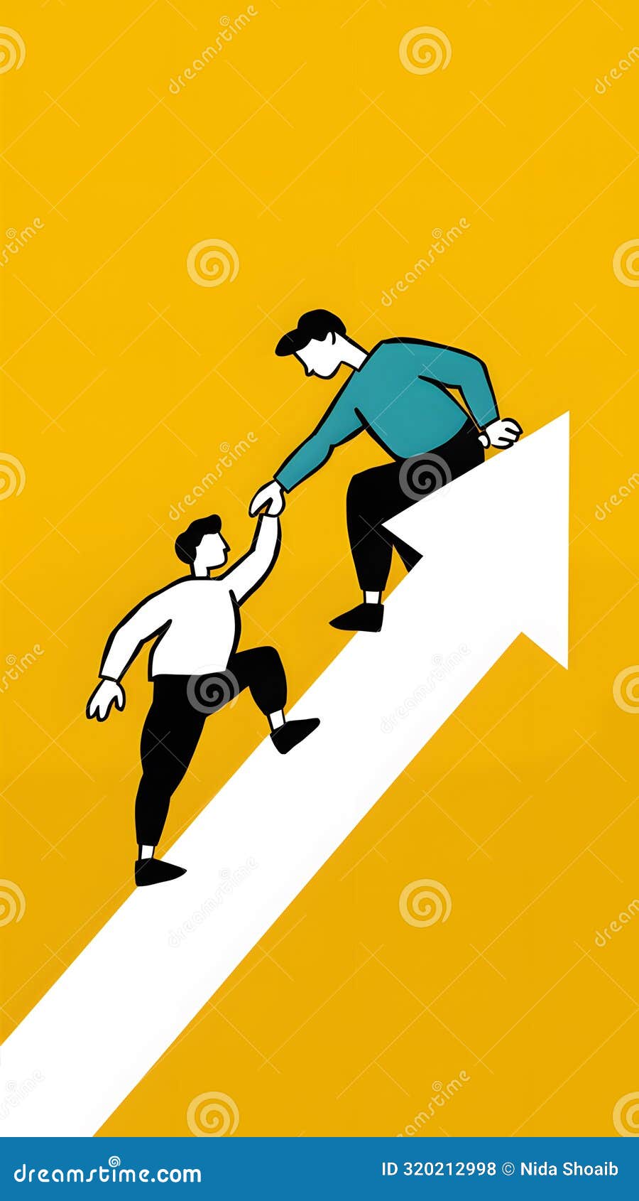 Two Stylized Characters One Assists the Other on a White Arrow ...