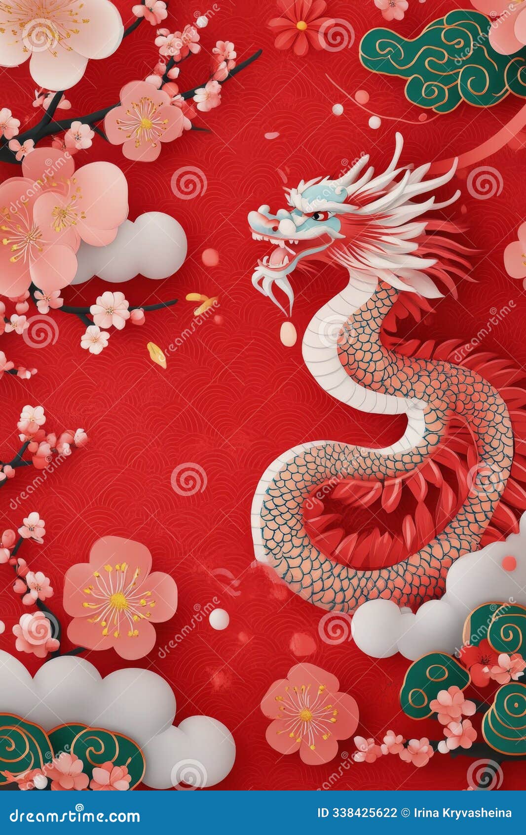 Two Stylized Dragons Playfully Interact Against a Vibrant Red ...
