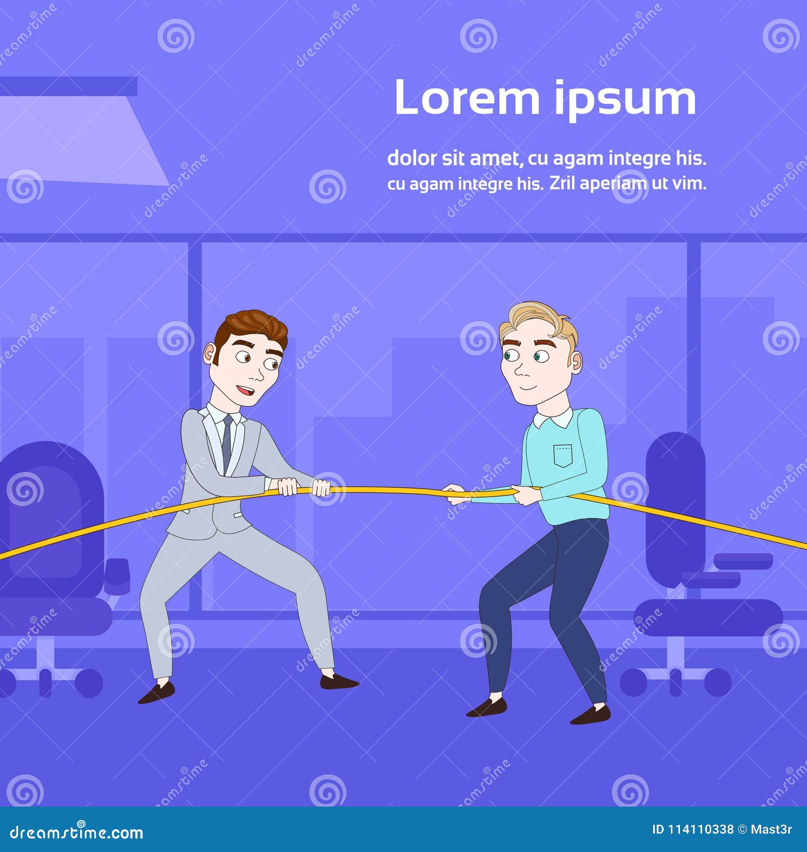 Two Successful Business Man Pulling Rope in Office Competition Concept ...