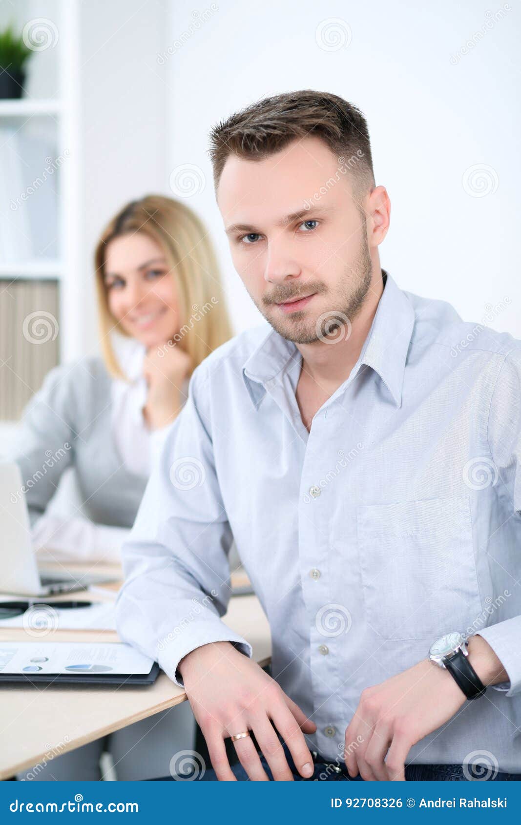 Two Successful Business Partners Working at Meeting in Office Stock ...