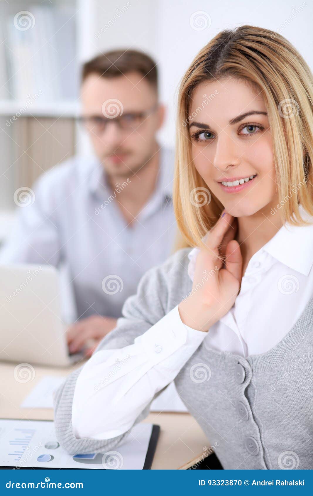 Two Successful Business Partners Working at Meeting in Office Stock ...