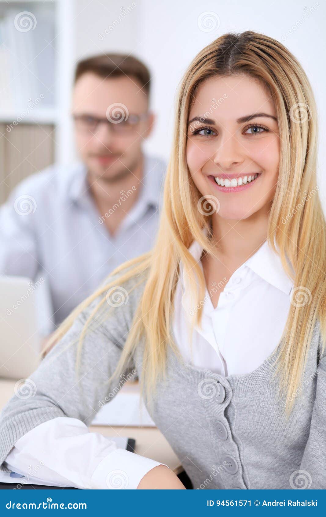 Two Successful Business Partners Working at Meeting in Office Stock ...