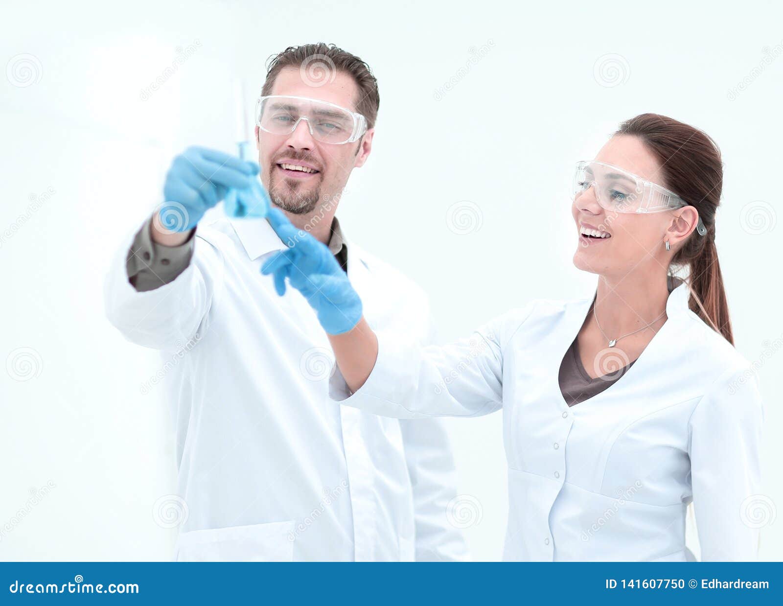 Two Successful Scientists Biologist Looking at the Flask with the ...