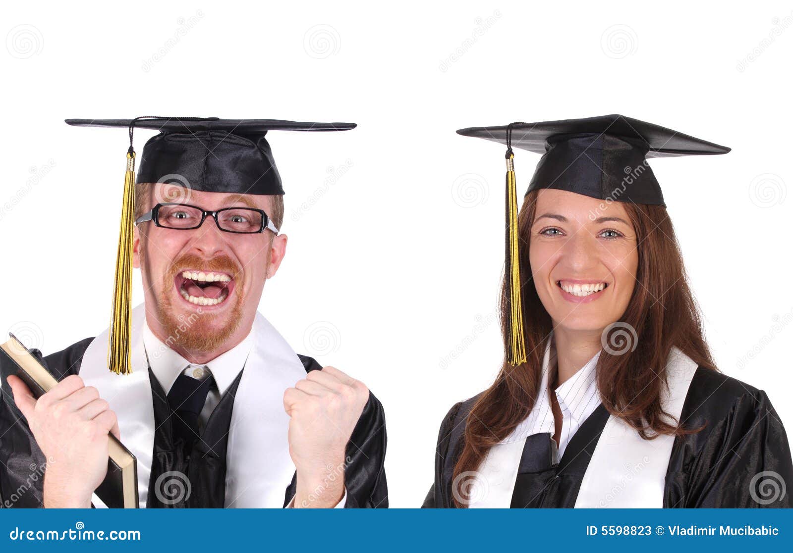 Two Successful Student in Graduation Gowns Stock Image - Image of ...