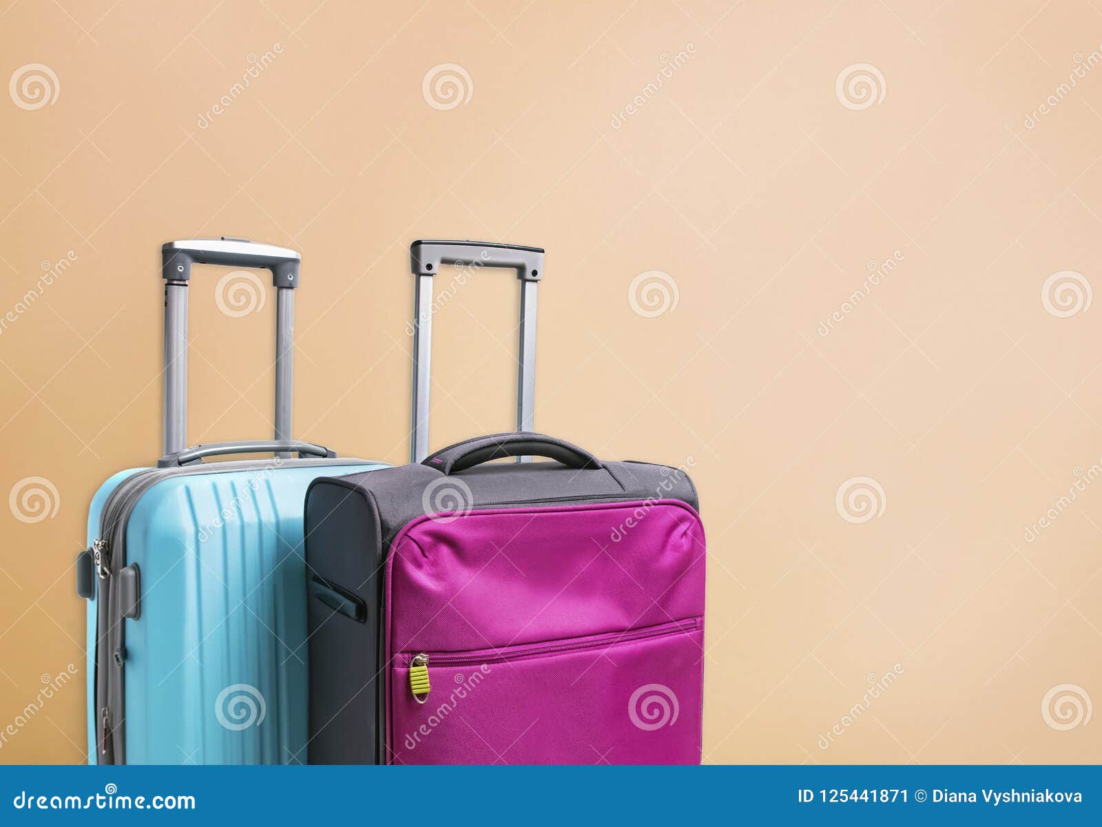 Two Suitcases of Pink and Blue Color Stock Image - Image of booking ...